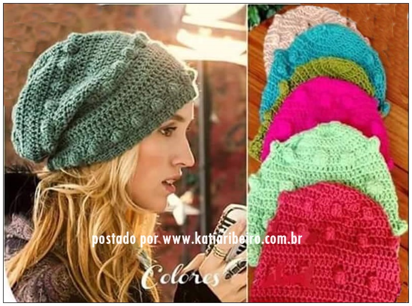 Gorro em Crochê Várias Cores com Gráfico dos Pontos Usados