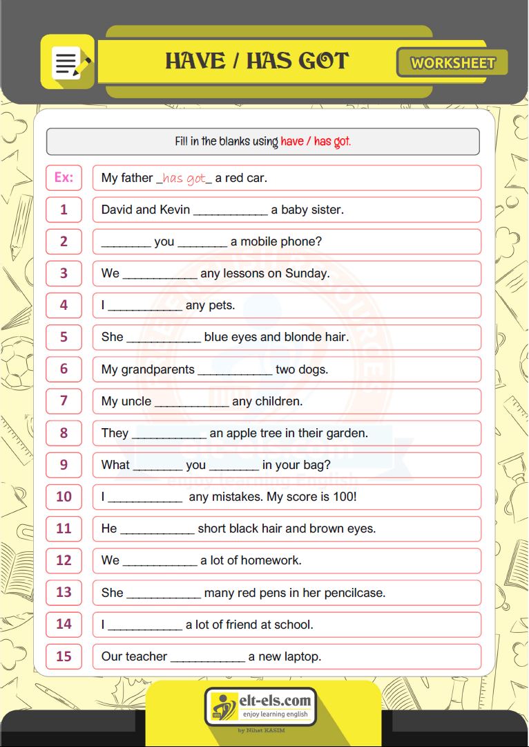 Worksheet: Have -has got | www.elt-els.com