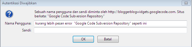 Error Google Code Subversion Repository - Tutorial Sederhana