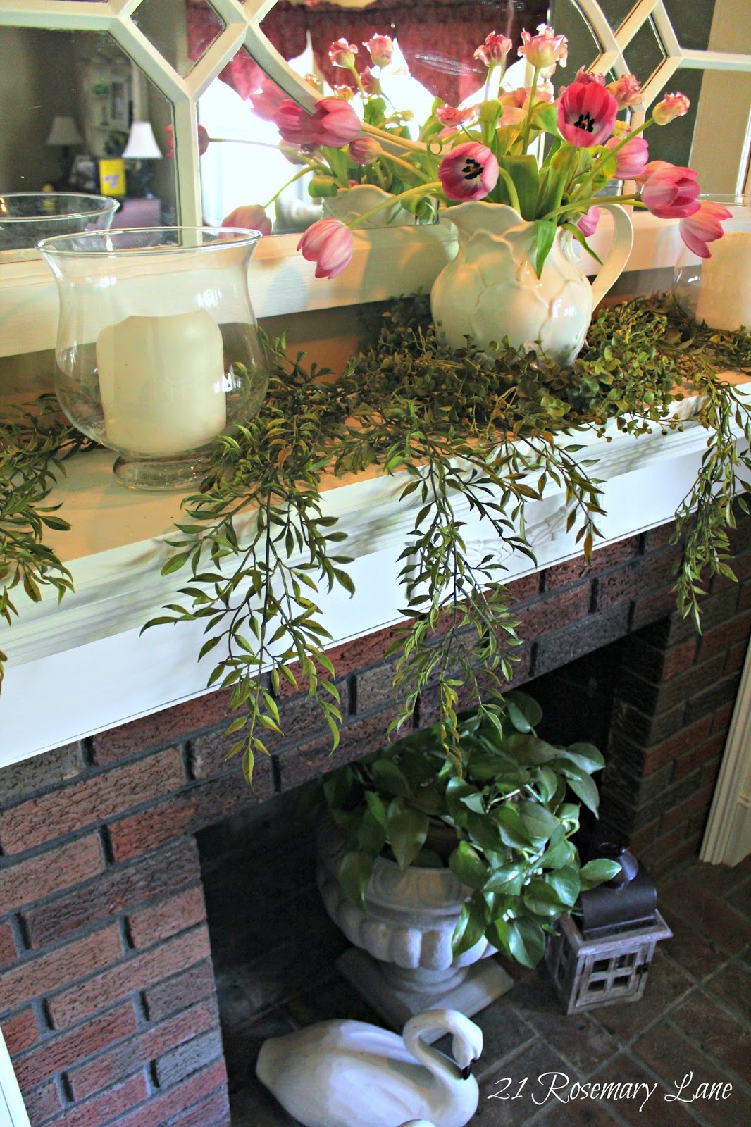 21 Rosemary Lane: Simplistic Spring Mantel Display