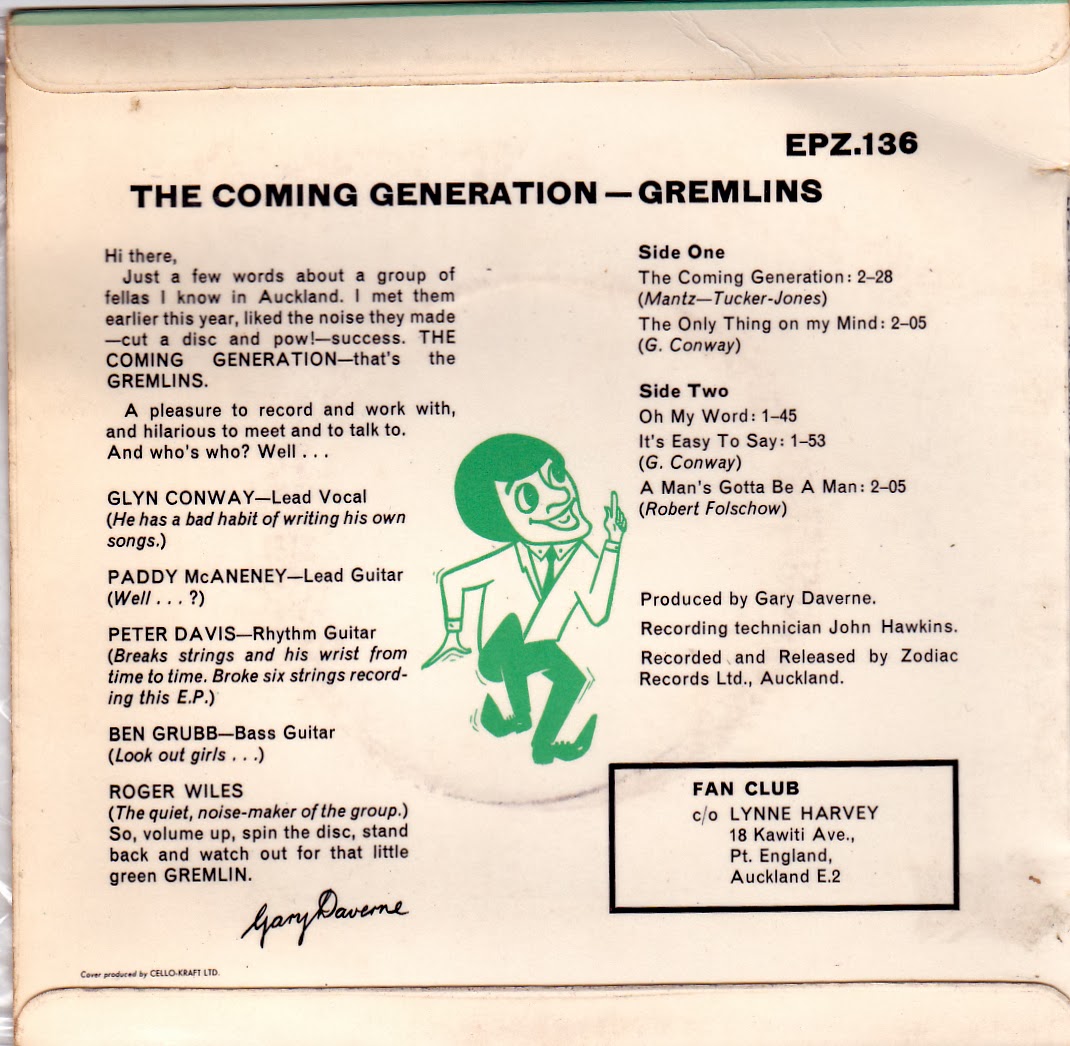 Forgotten New Zealand 45s: The Gremlins - The Coming Generation EP 1966