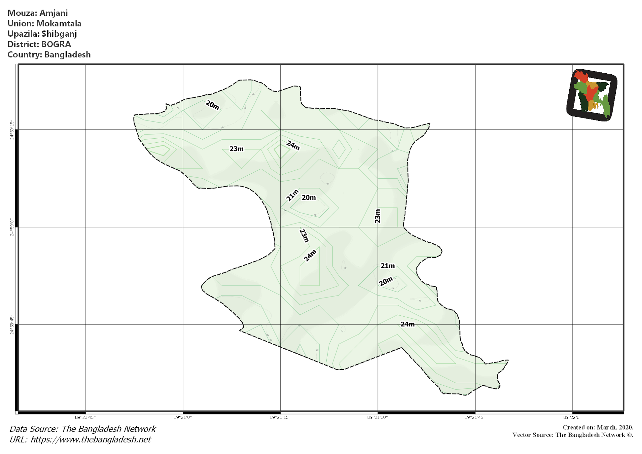 Map of Amjani Mouza, Shibganj, Bogra