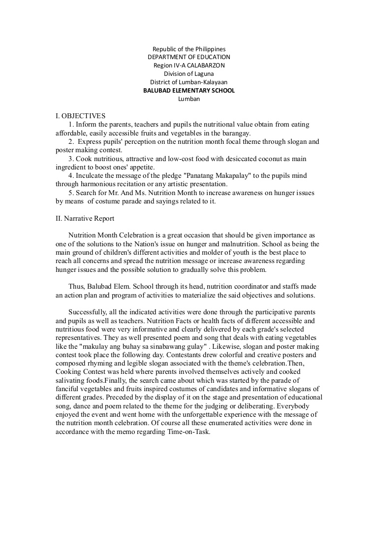 narrative report sample for school activities - philippin news collections