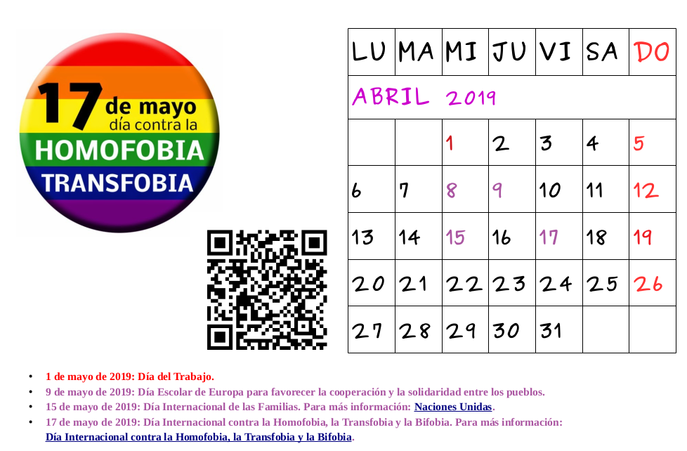 Calendario mayo 2019
