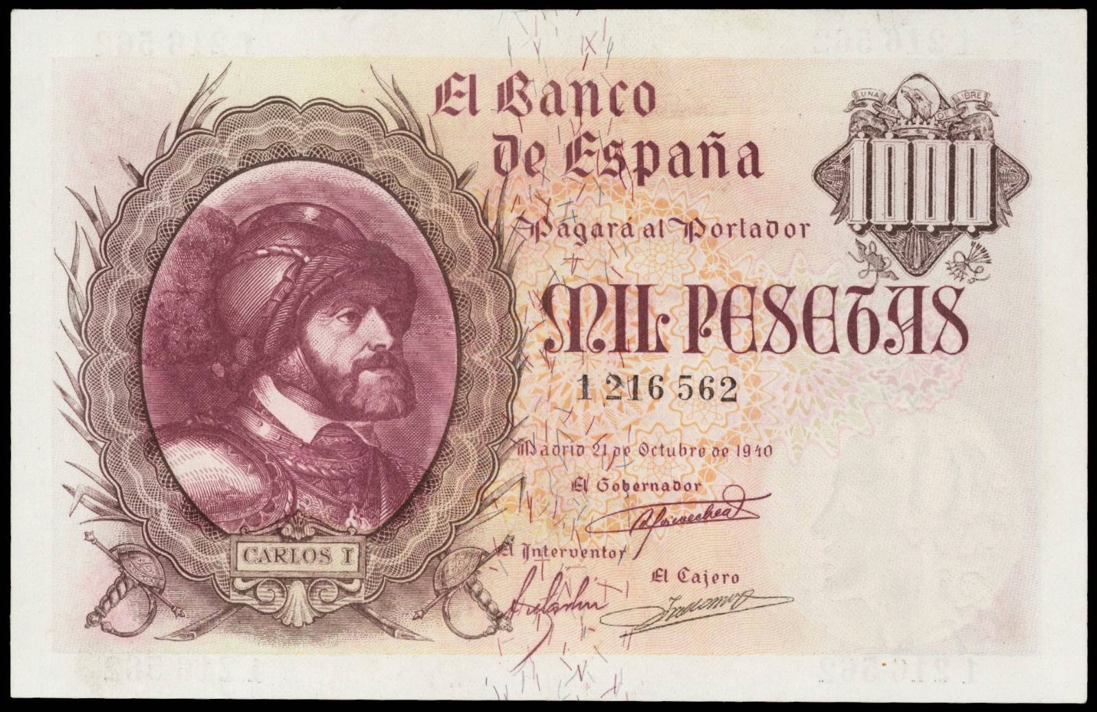 Spain 1000 Pesetas banknote 1940 King Carlos I|World Banknotes & Coins ...
