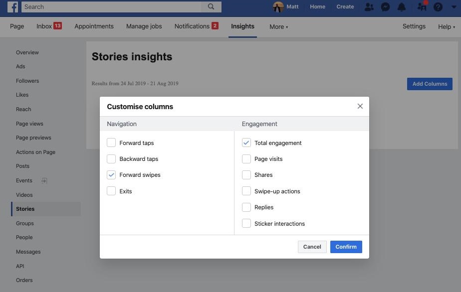Facebook now Allows Page Admins to Customize Columns in Stories Insights!
