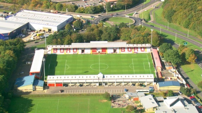 The Rainham End.: Lamex Stadium - Stevenage