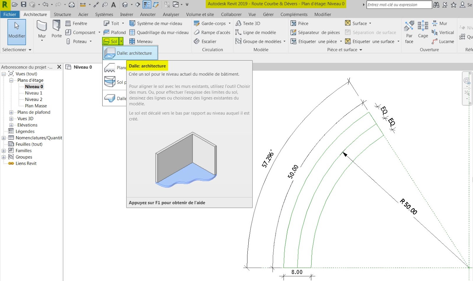 Revit-Mémo: Revit 2019_Route courbe avec dévers et bordures