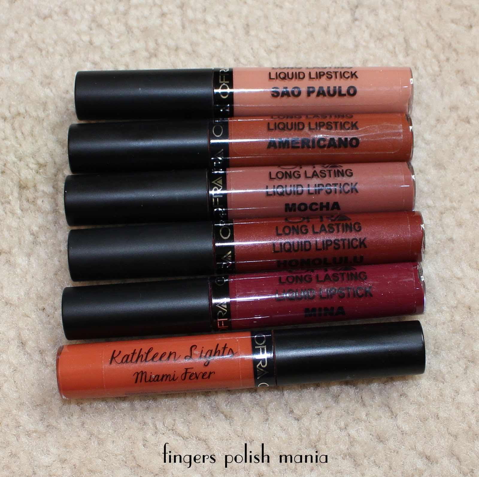 fingers polish mania: Ofra Liquid Lipsticks, Miami Fever, Americano
