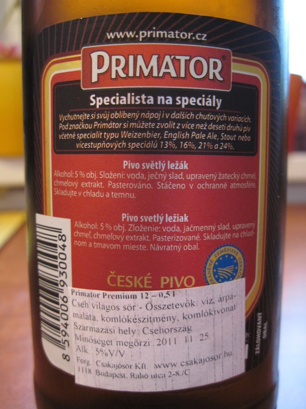 Sörök bemutatója, tesztje: Primátor Premium 5% - Cseh sör