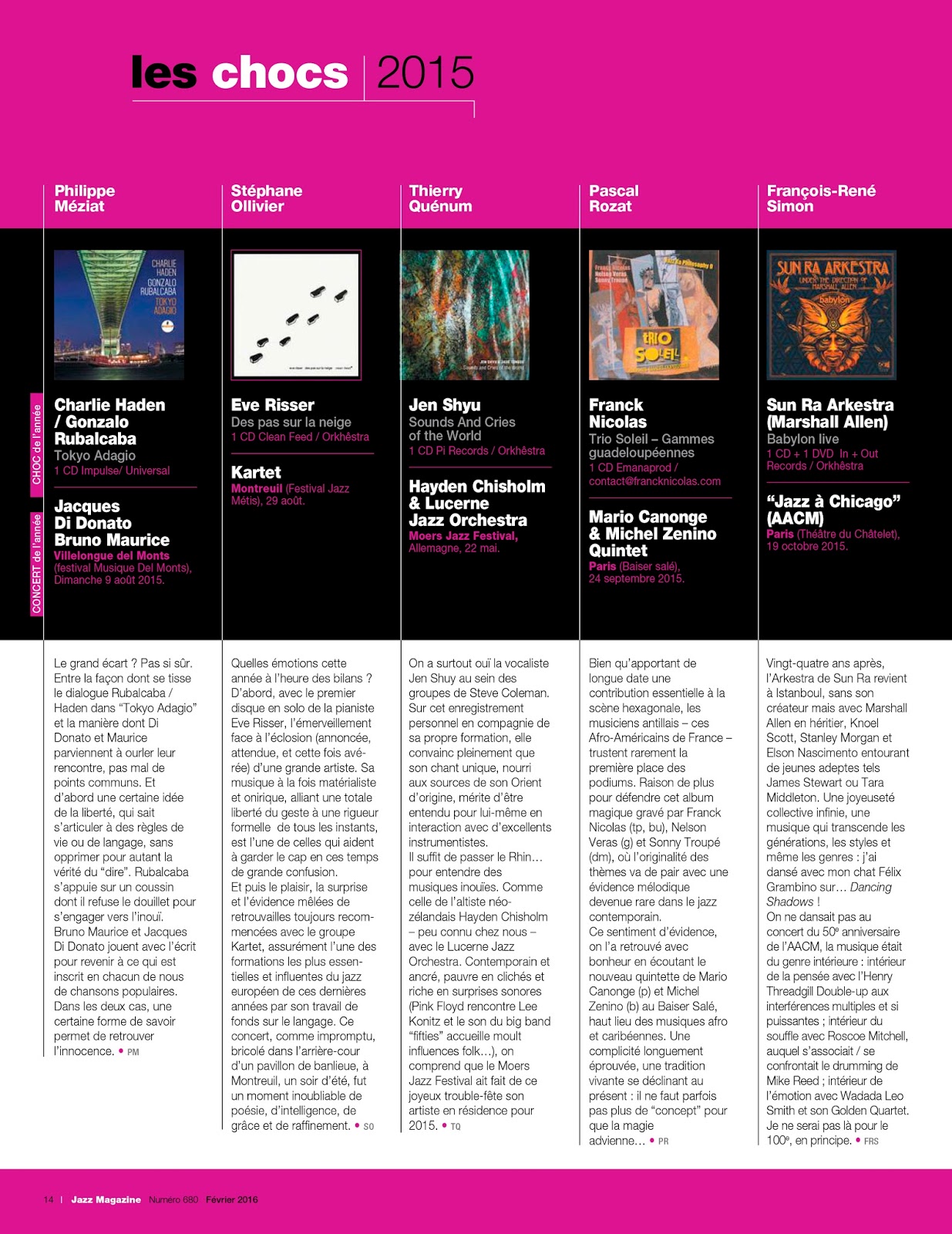 JAZZ Recordings: Jazz Magazine, Mejores discos año 2015-CHOC