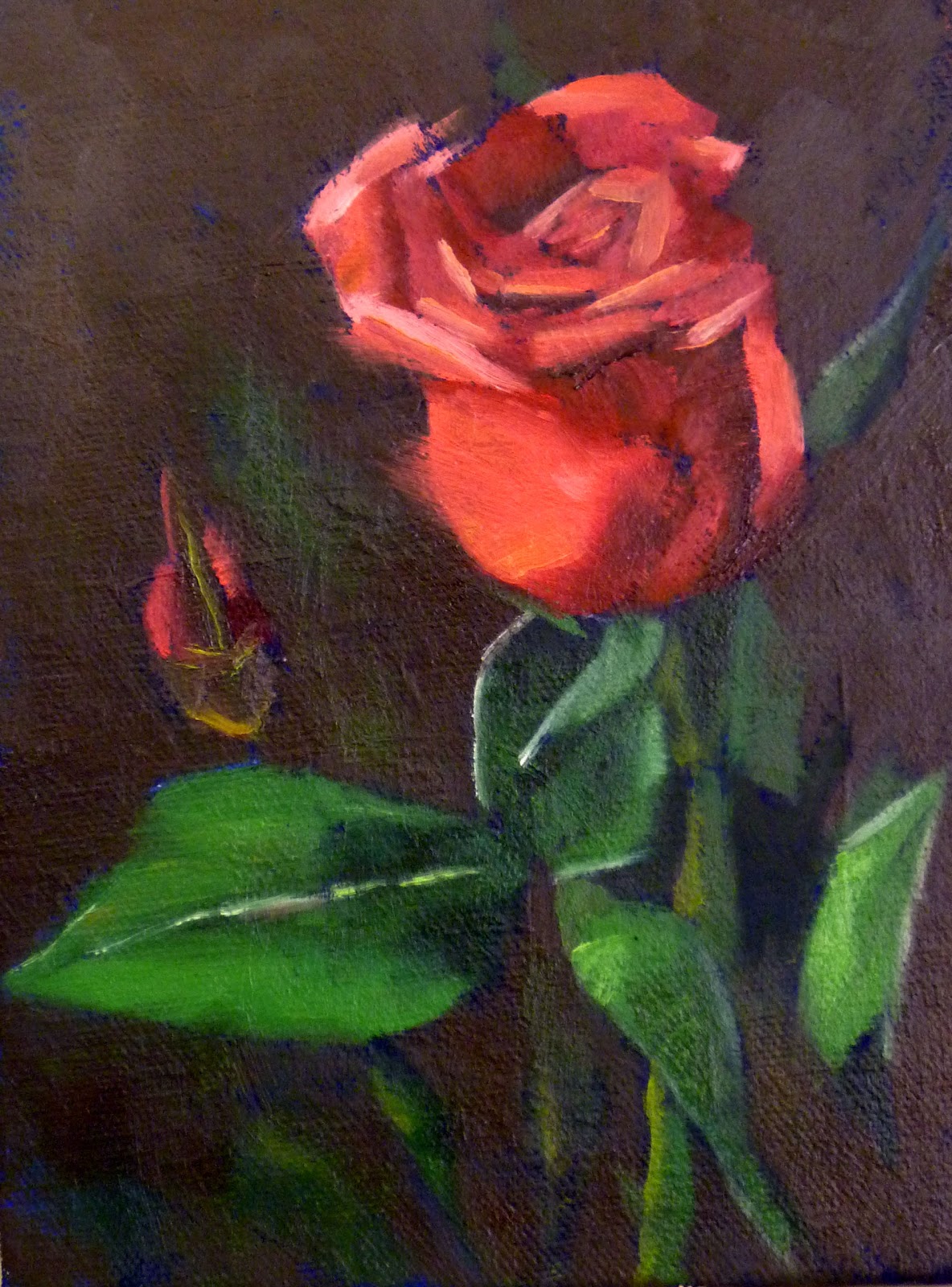 Carol Flatt Art: "FIRST ROSE" 5" X 7" Oil