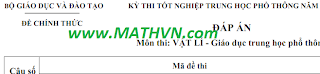 Đáp án đề thi môn VẬT LÝ tốt nghiệp THPT năm 2011 (tất cả mã ...