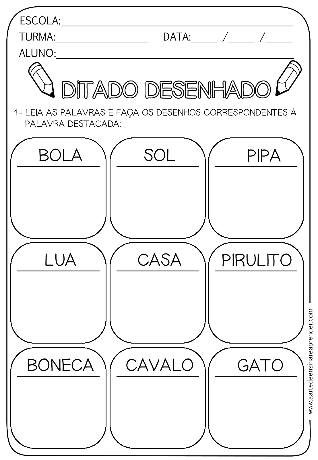 Atividade pronta - Ditado desenhado - A Arte de Ensinar e Aprender