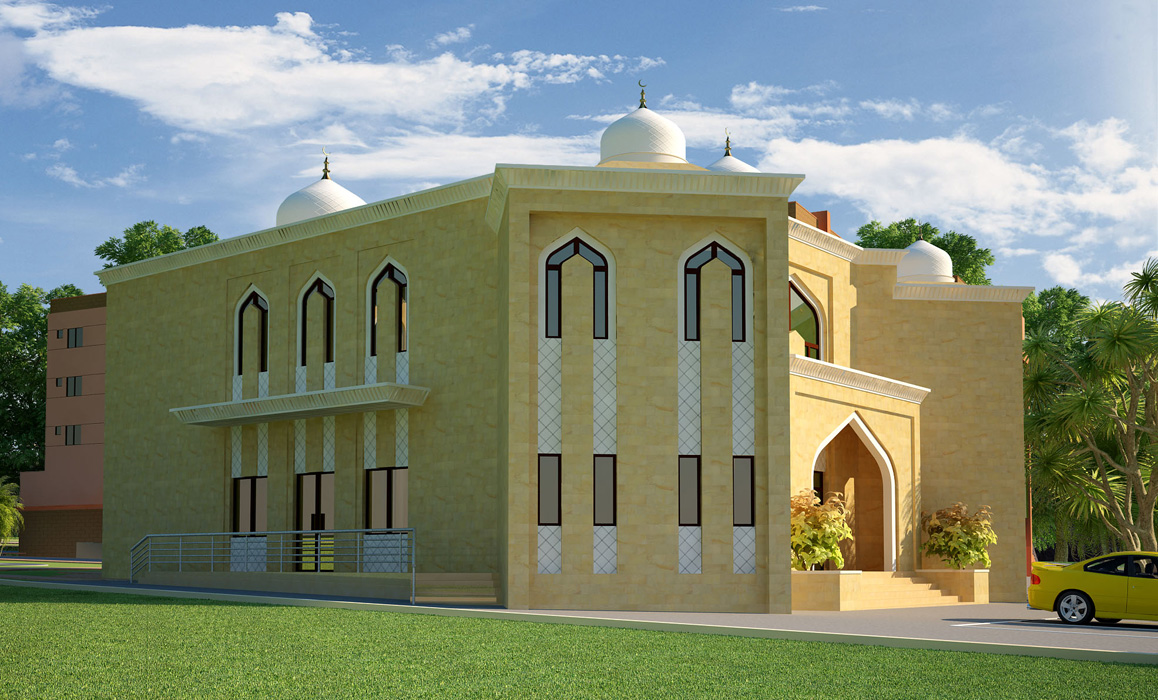 3D Front Elevation.com: Dimentia Muslim Mosque 3D Front Elevation Design