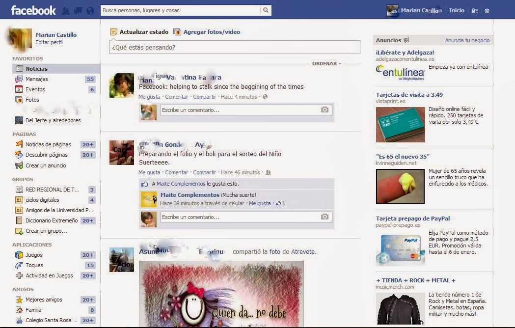 Un millón de dudas: Facebook, la página de INICIO