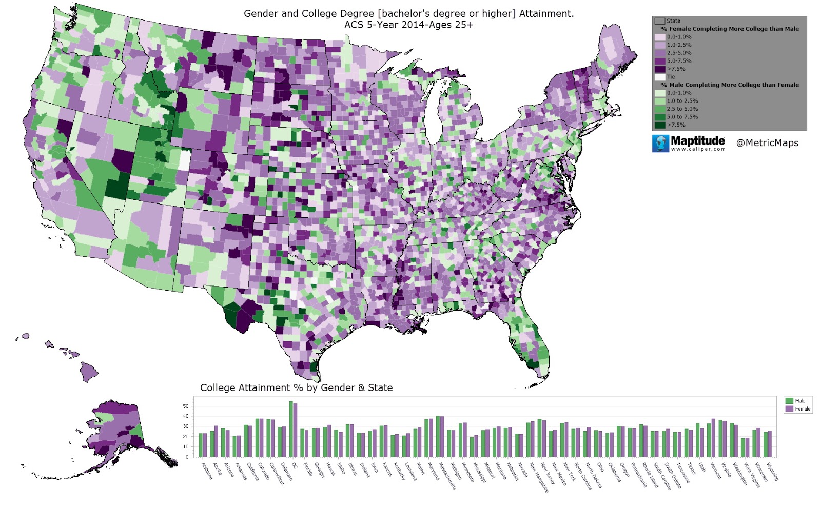 Gender & College Degree Attainment - Vivid Maps