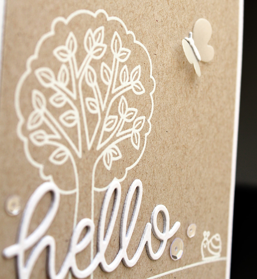 Sunny Studio: Hello Word Die Simple Kraft and White Hello Card with Vanessa