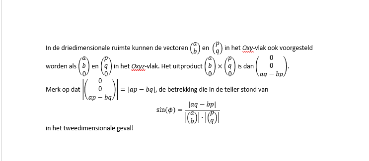 AOWiskunde: De hoek tussen twee vectoren, inproduct en uitproduct