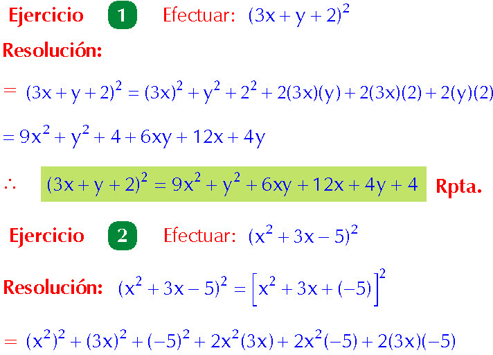 TRINOMIO AL CUADRADO EJEMPLOS Y PROBLEMAS RESUELTOS DE PRODUCTOS NOTABLES