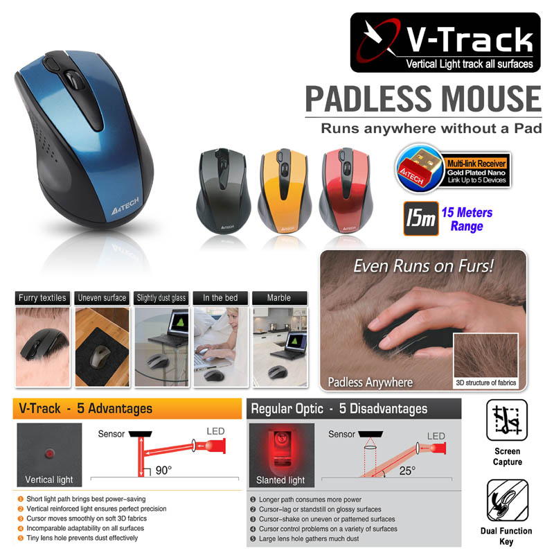 A4 Tech Malaysia: Mouse works on any surface - V-Track Padless Mouse