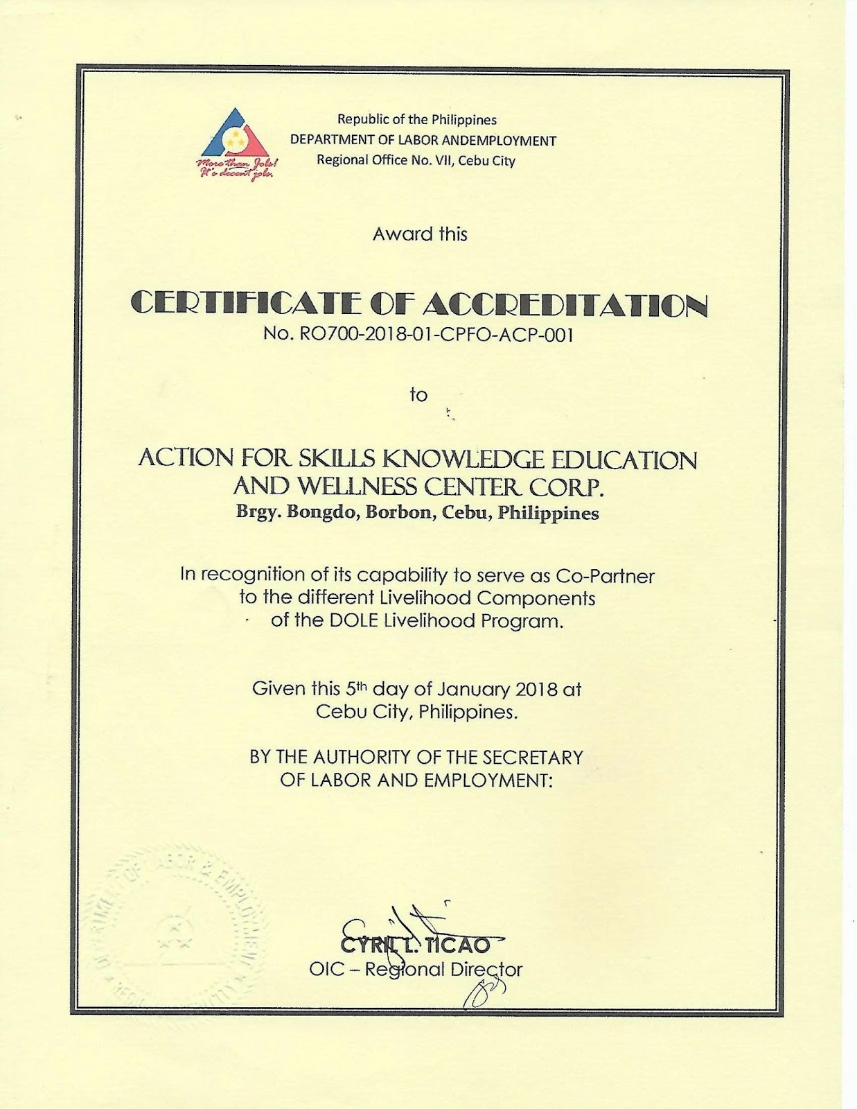 JOURNEY IN SHARING INTELLECTUAL PROPERTY: DOLE 7 ACCREDITATION ACP