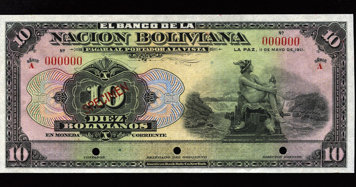 Bolivia $10 Bolivian Bolivianos banknote 1911 Mercury|World Banknotes ...
