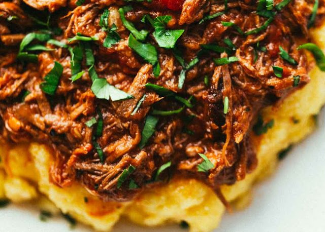 crockpot braised beef ragu with polenta ~ Slow Cooker Taste