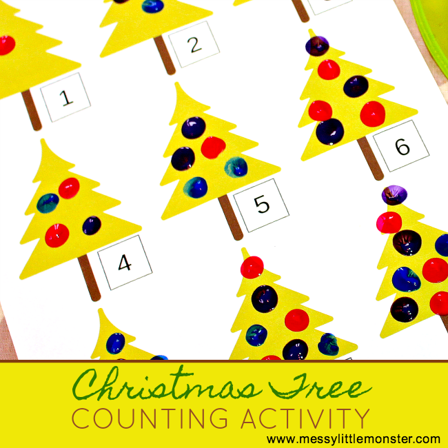 Christmas Tree Fingerprint Counting Activity - Messy Little Monster