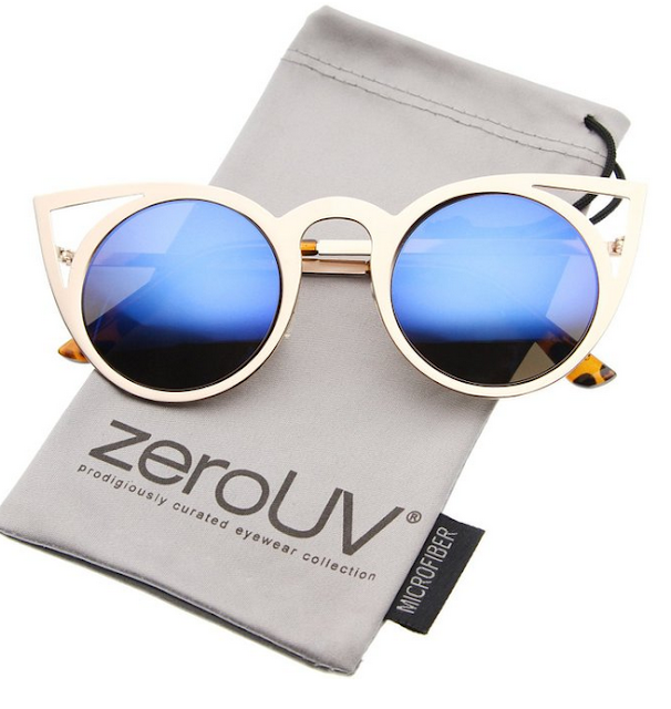 Zerouv Womens Fashion Round Metal Cut Out Flash Mirror Lens Cat Eye