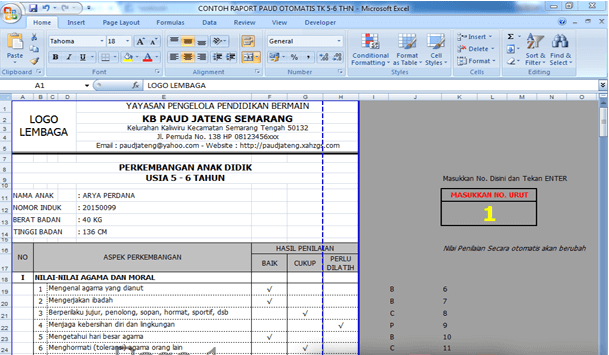 DOWNLOAD CONTOH RAPORT UNTUK PAUD TK KB TPA MENGGUNAKAMN MICROSOFT ...