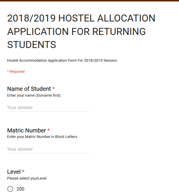 Funai Hostel Registration Form for 2018/2019 Academic Session - Gooditex