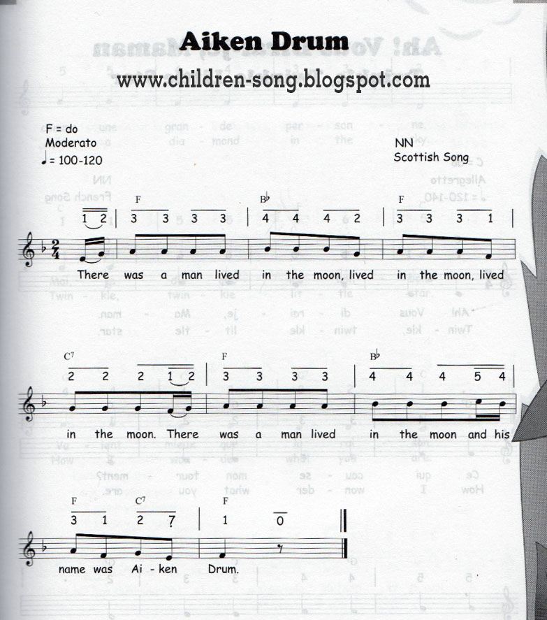 Aiken Drum Song with Lyric and Notes
