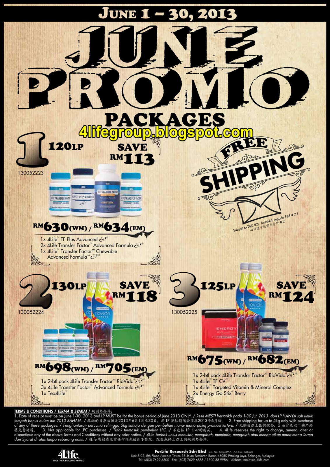 June 2013 Promotion Packages - 4Life Transfer Factor Malaysia