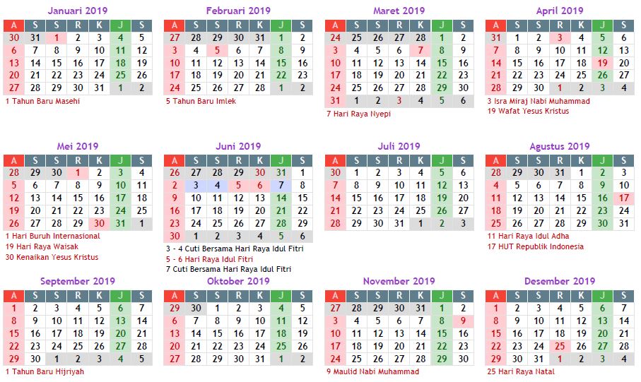 Kalender 2019 Masehi Indonesia Lengkap Libur Nasional | LIBUR NASIONAL
