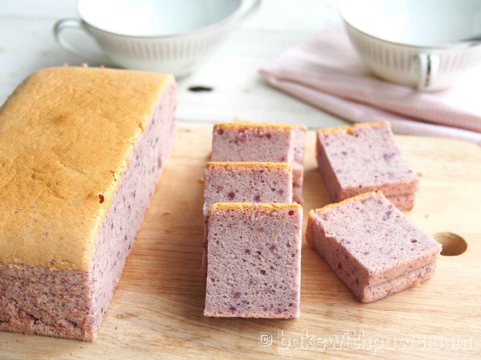 Purple Sweet Potato Ogura Cake - BAKE WITH PAWS