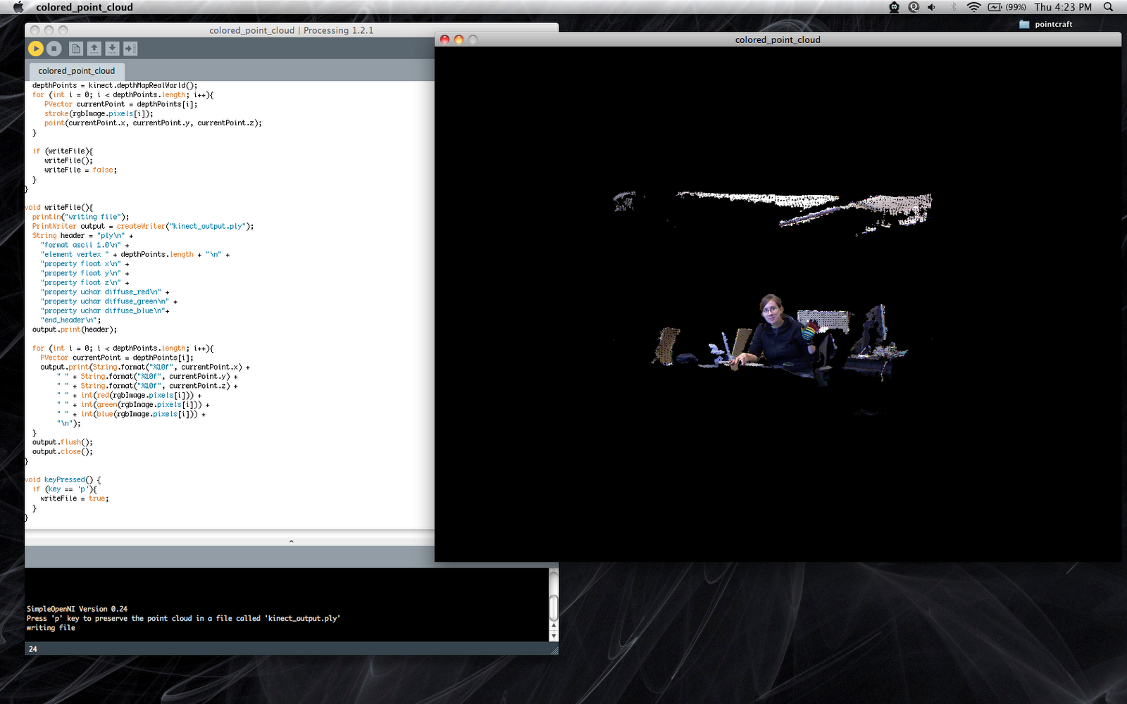 Colored Point Clouds from Kinect