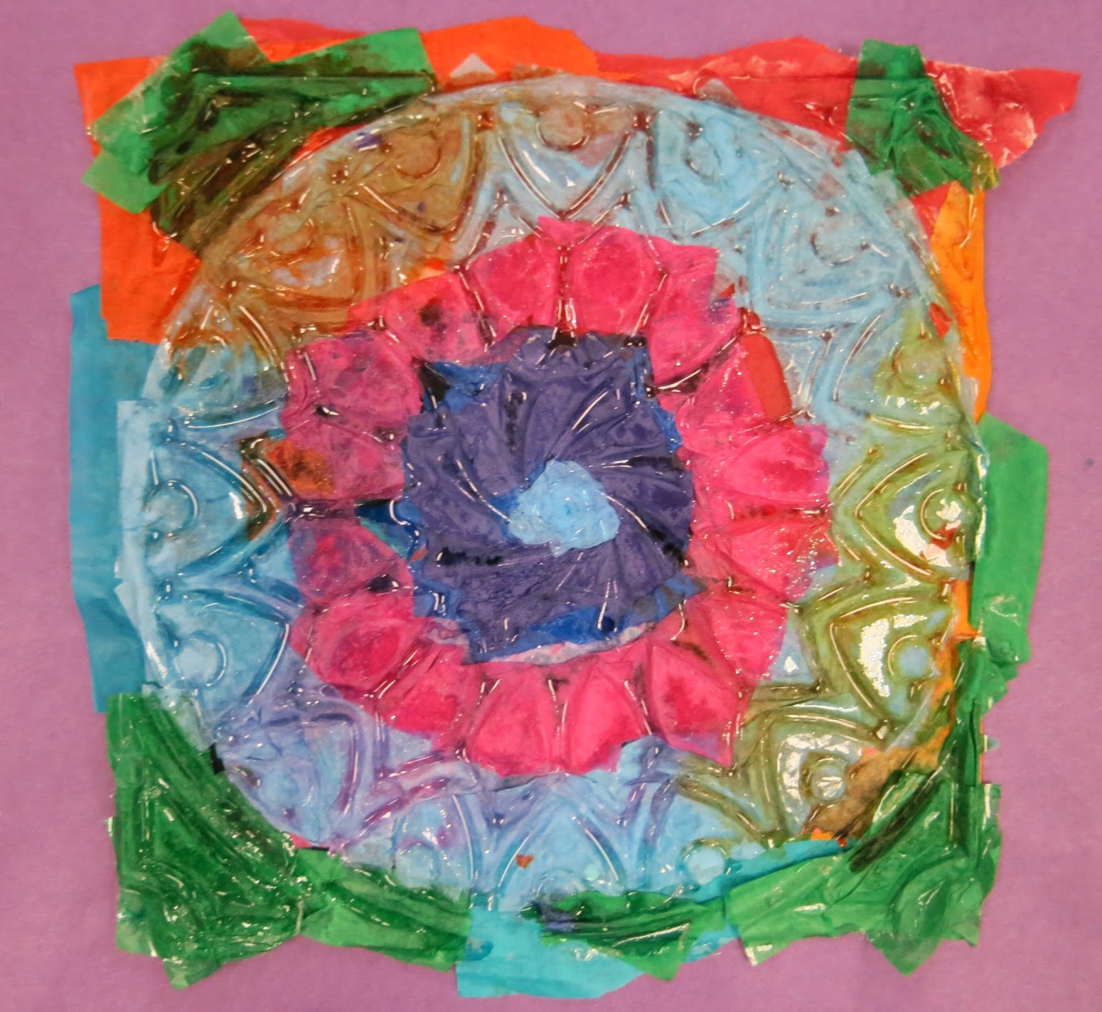 Cassie Stephens: In the Art Room: Tissue Paper Relief by Third Grade