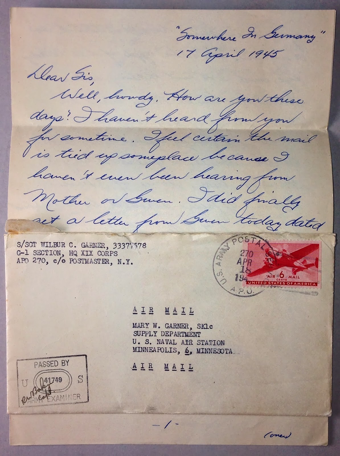 Dear Mary: Letters from "The War": Letter #81 from Wilbur C Garner 17 ...