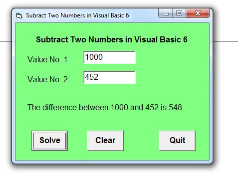 Free Programming Source Codes and Computer Programming Tutorials: Subtract Two Numbers in Visual ...
