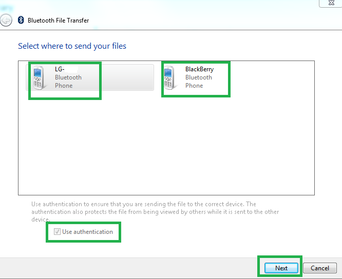 Send files via bluetooth