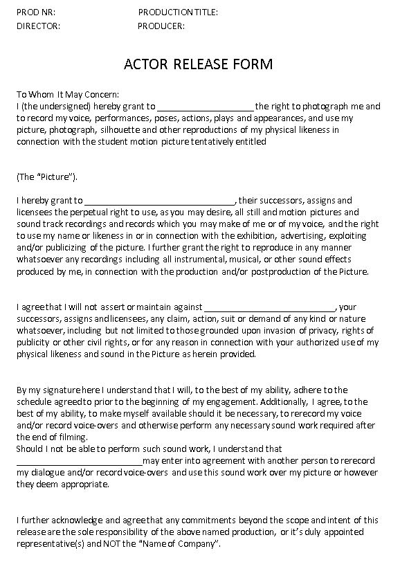 A2 MEDIA STUDIES : Group Work - Actor Release Form
