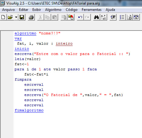 Universo Técnico: VisuAlg: Looping Para