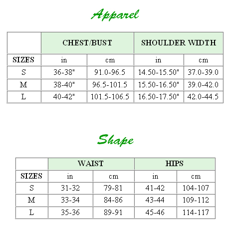 moi petite boutique: Size charts