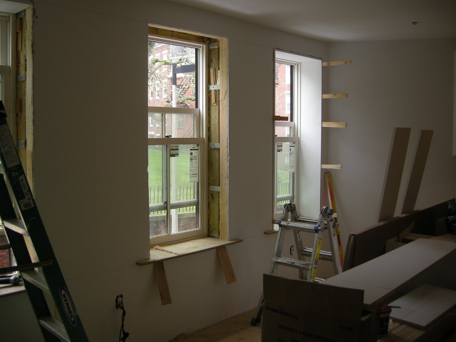redbrickbuilding: Starting the finish carpentry for the windows