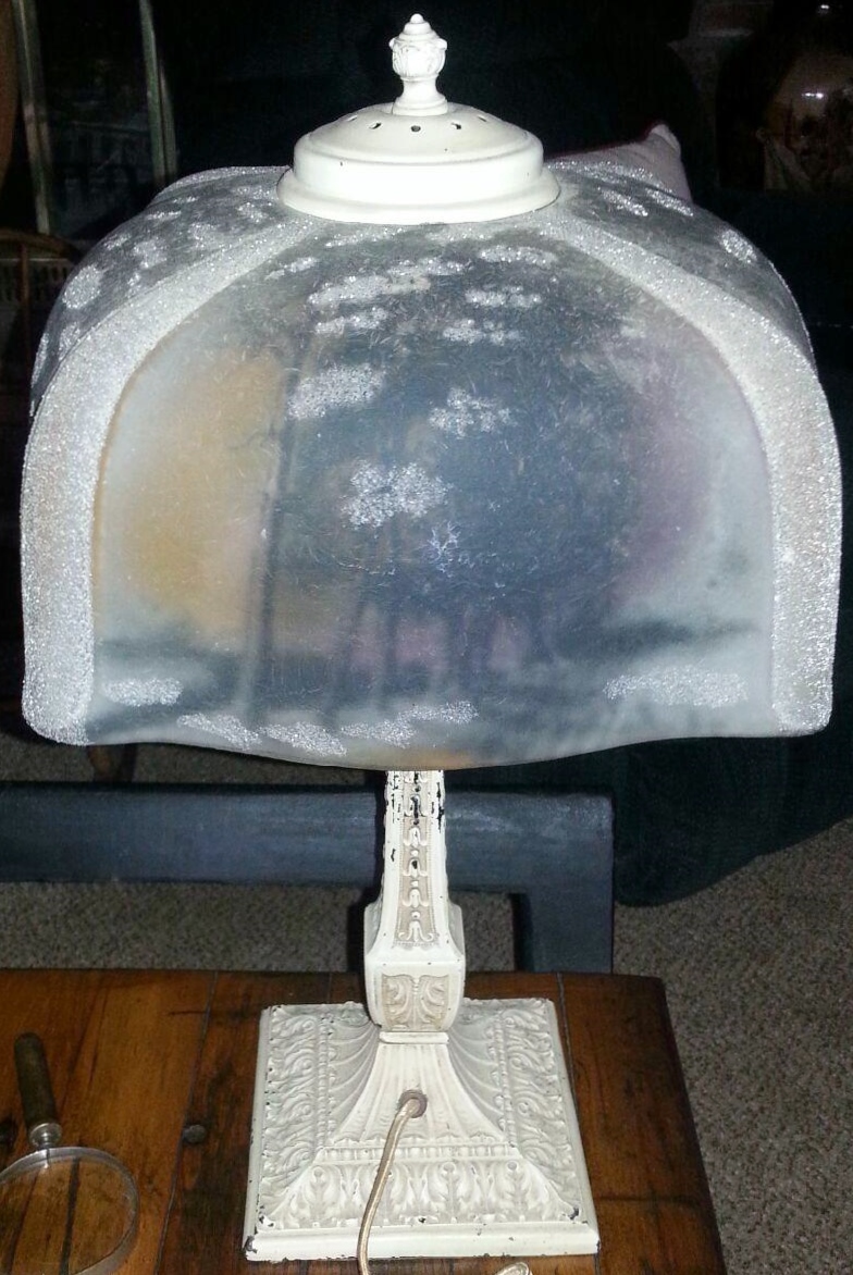 PITTSBURGH LAMP BRASS & GLASS REVERSE PAINTED LAMP