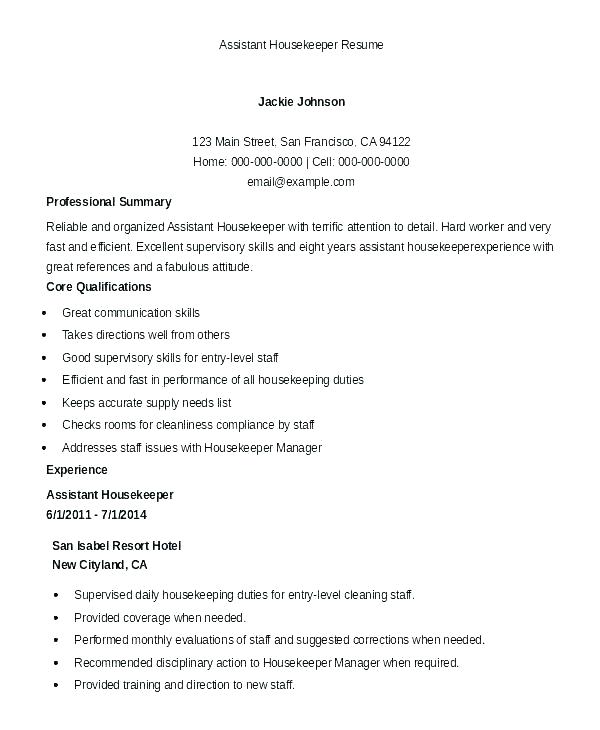 Resume examples housekeeping hospital Jobs - Resume Templates