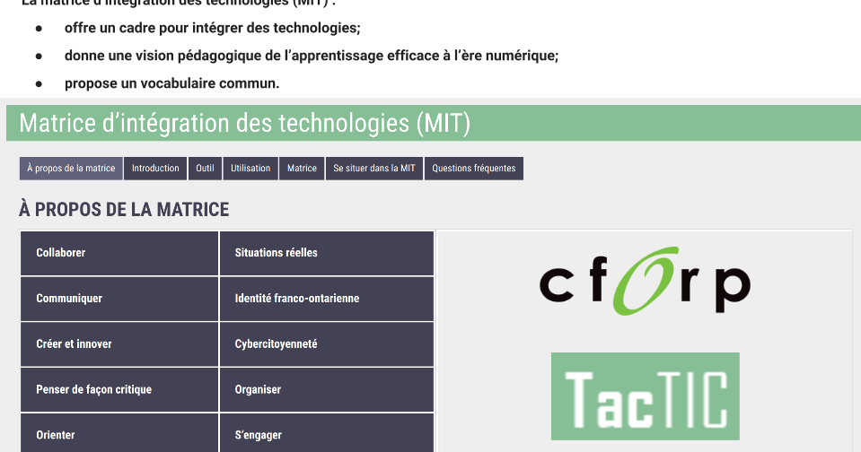 L'hebdo: La Matrice d'intégration des technologies du CFORP
