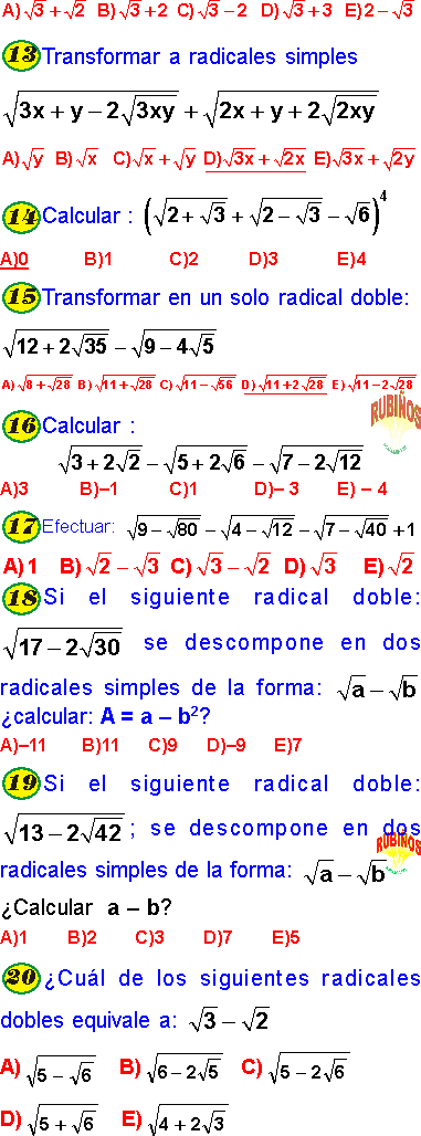 DE RADICALES DOBLES A SIMPLES EJEMPLOS RESUELTOS