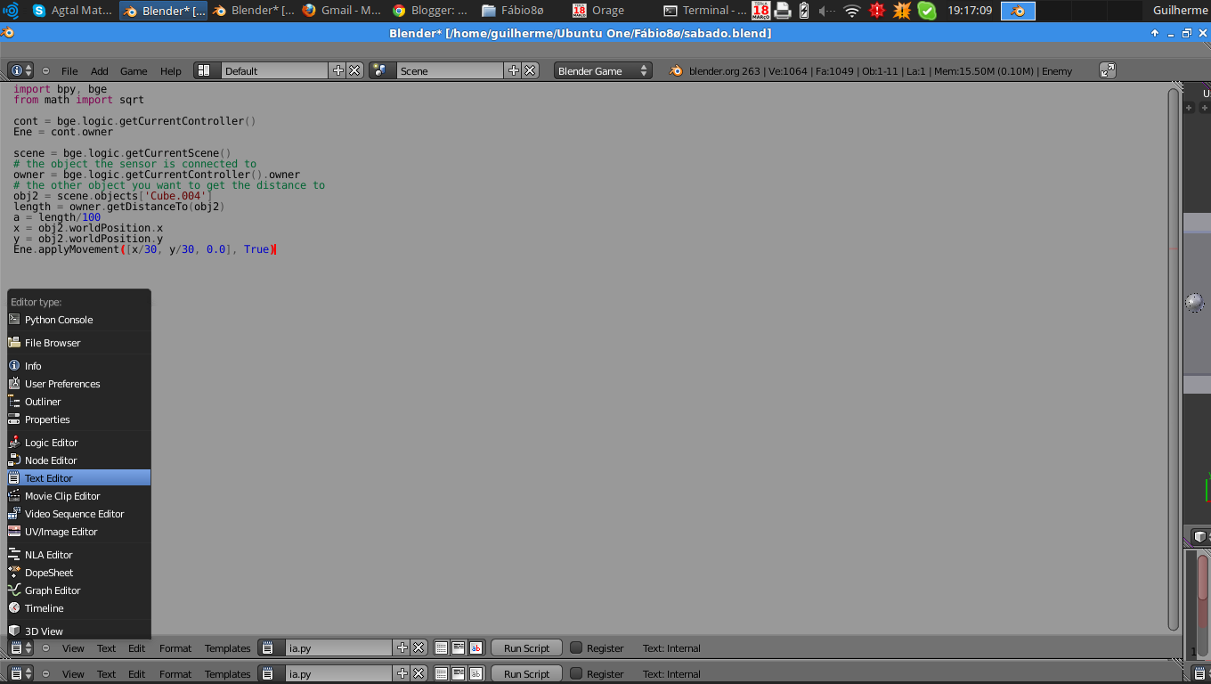 Meu Jogo Blender Executando Scripts Python